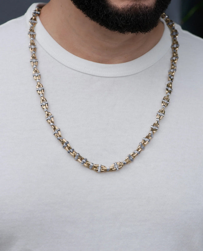 MOSS CHAIN Two-Tone Gold Link Necklace with Diamonds — Rockford Collection