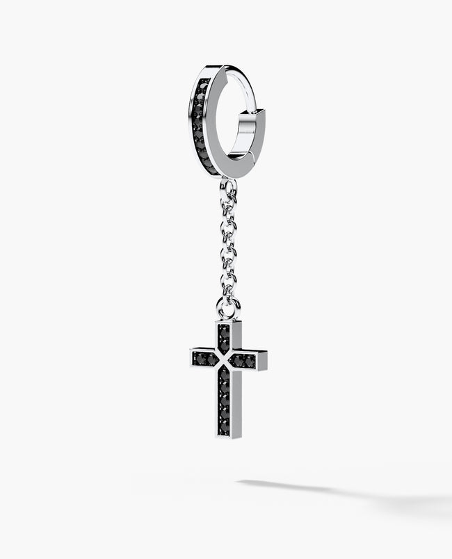 Gold Dangle Cross 0.12ct Diamond Hoop Earring — Rockford Collection
